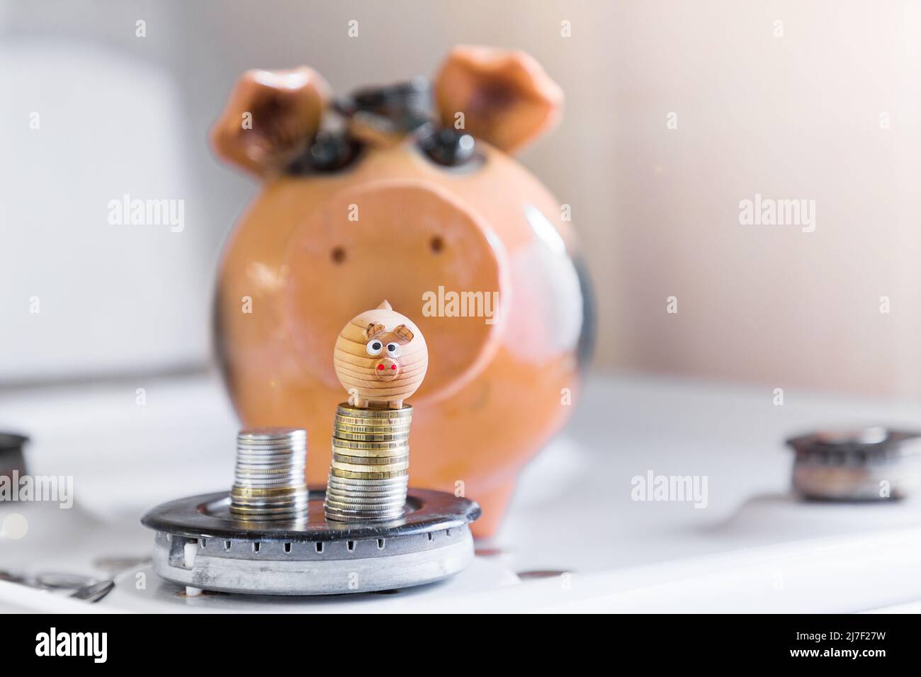 the concept of insurance and savings .two toy pigs on a background of ...