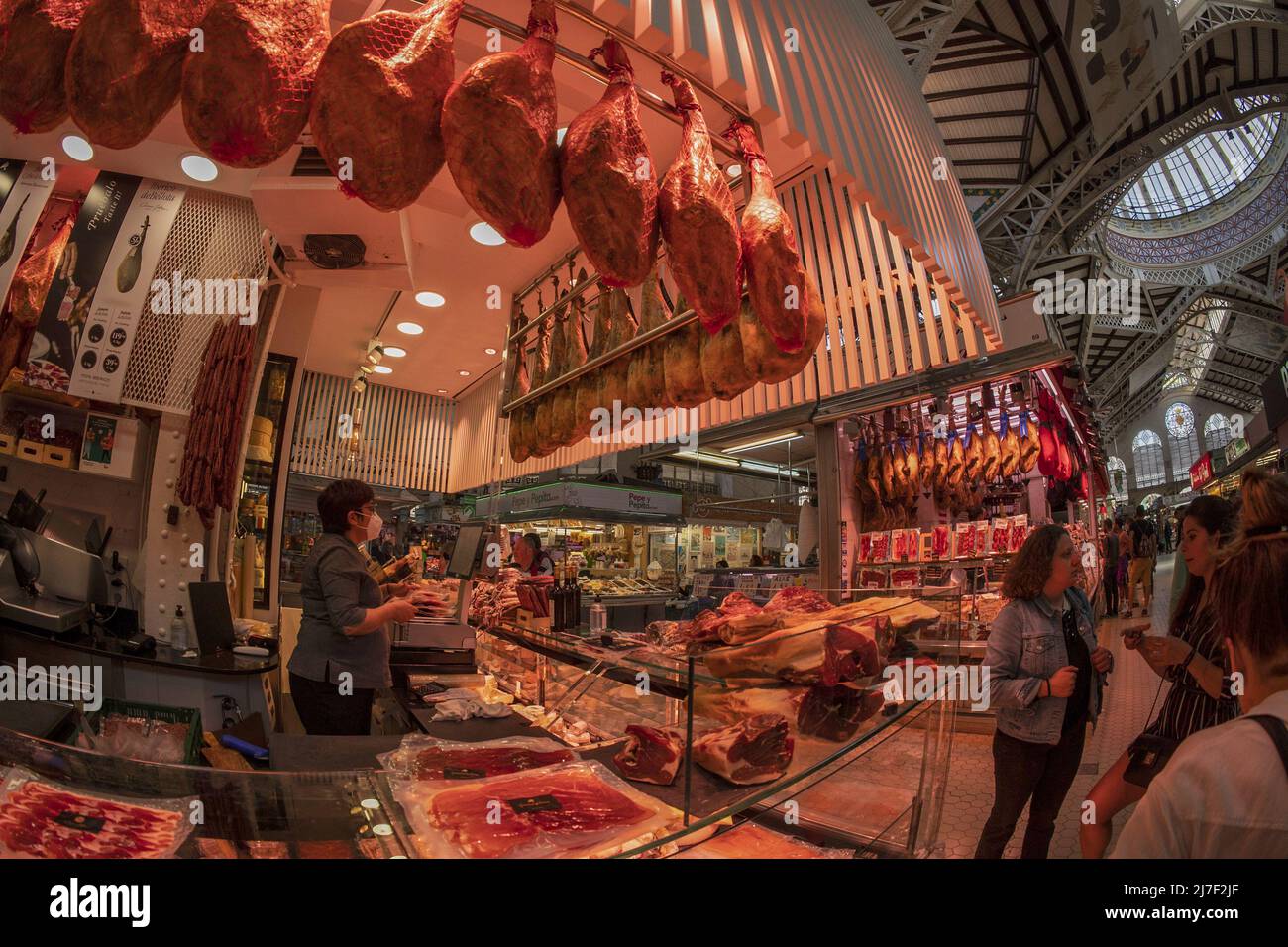 VALENCIA, SPAIN - MAY 3 2022 - The historic market full of customers ...
