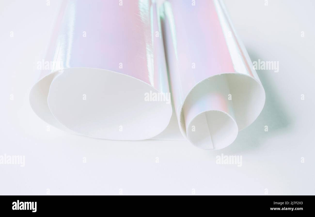 Image of surreal curved object with volume in iridiscent pastel colors ...