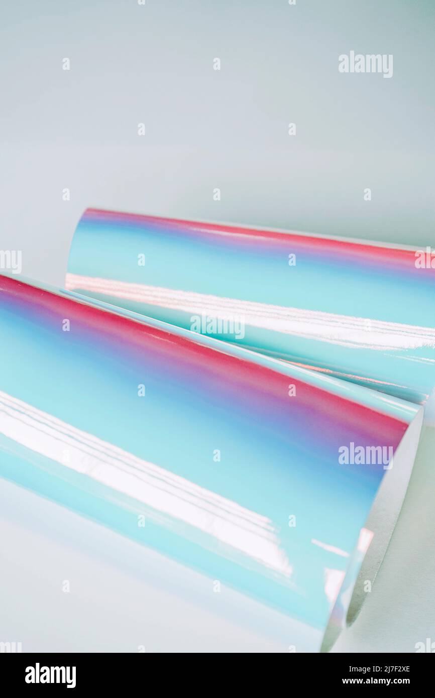 Image of surreal curved object with volume in iridiscent pastel colors ...