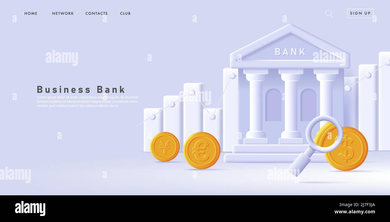 Web banner for bank with bank building institution with bar chart and ...