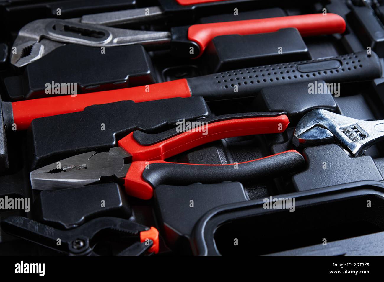 Set of renovation tools. Part of open toolbox with instruments for ...