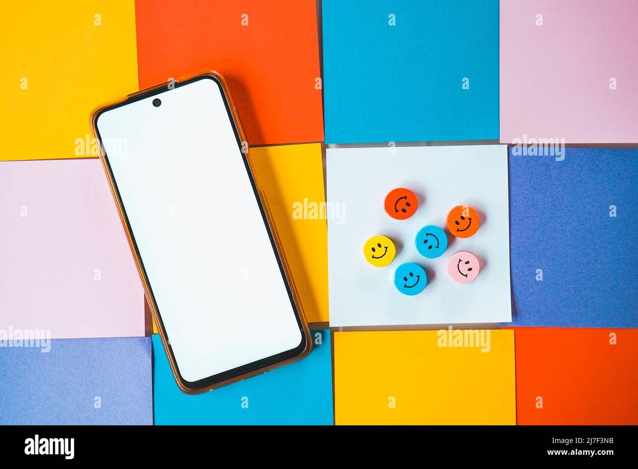 Smart phone android mockup in a colorful background about a meeting ...