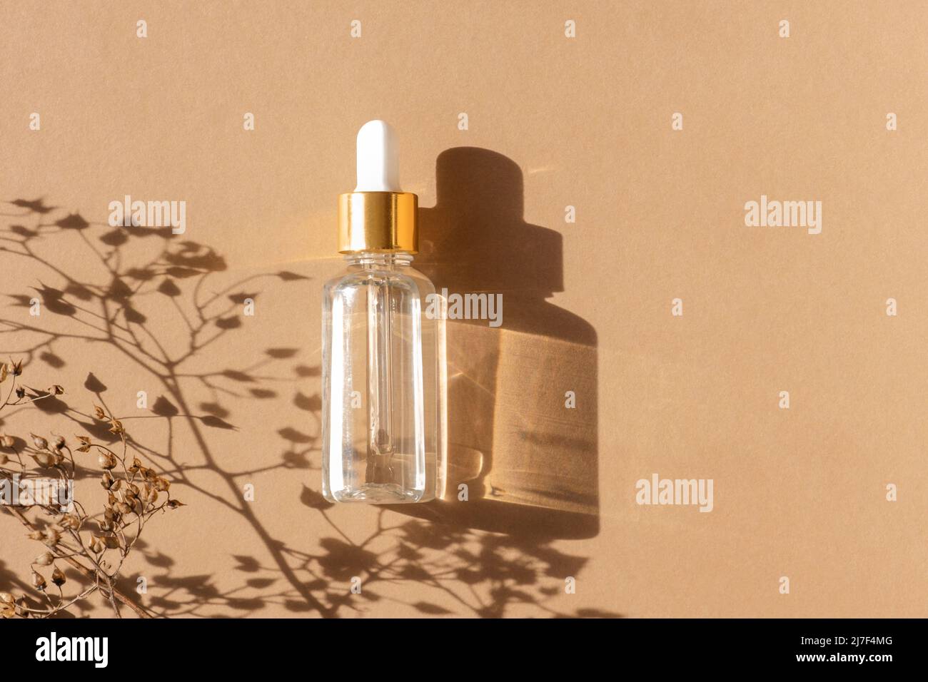 Natural oil cosmetics on neutral background. Dropper glass Bottle Mock ...