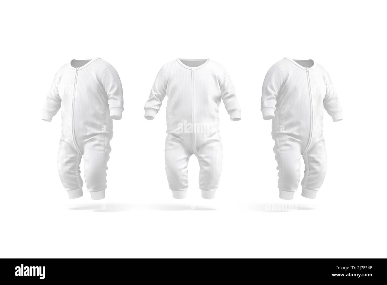 Blank white baby zip-up sleepsuit mockup, front and side view Stock ...