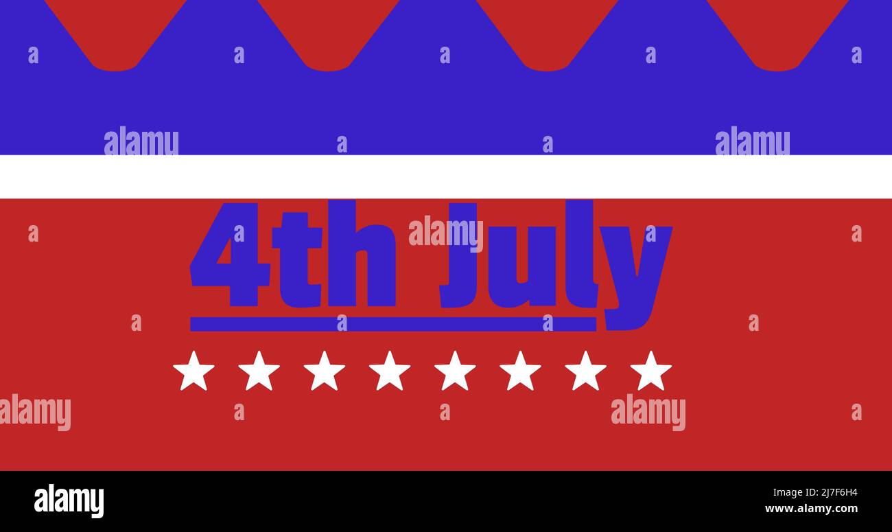 Illustration of 4th july text with star shapes and patterns on blue and ...