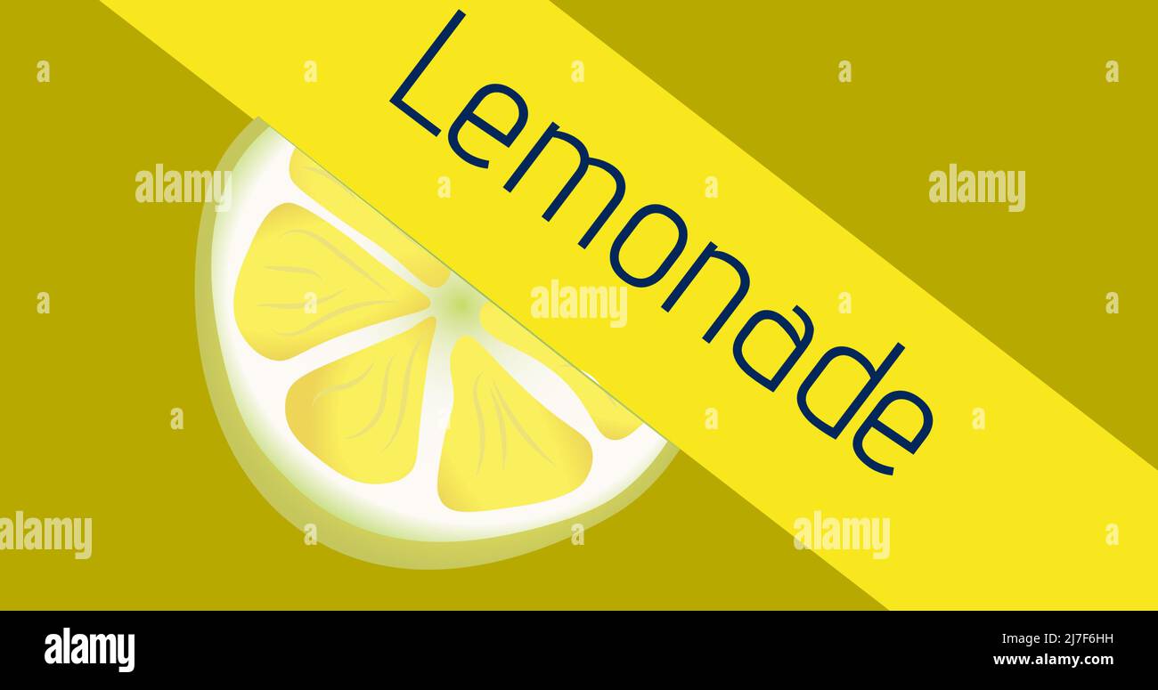 Illustrative image of lemonade text and halved lemon on yellow ...