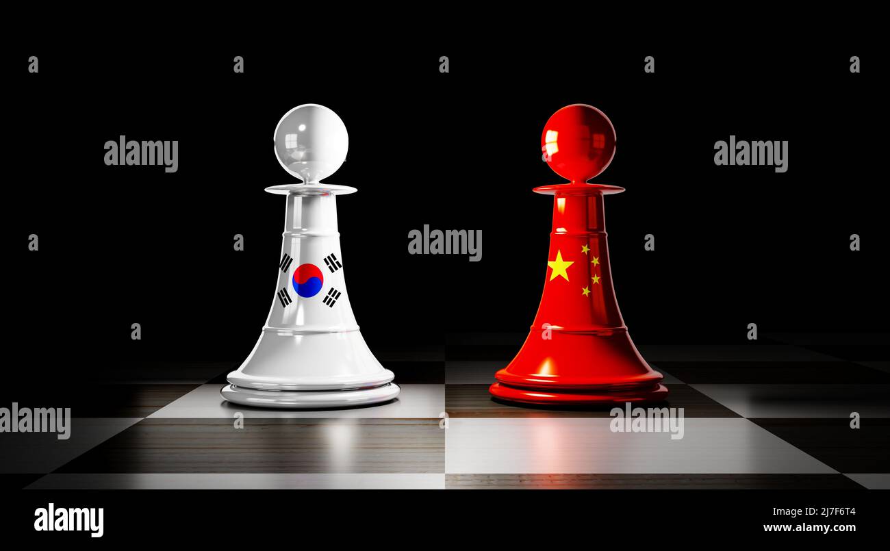 South Korea and China relations, chess pawns with national flags - 3D ...