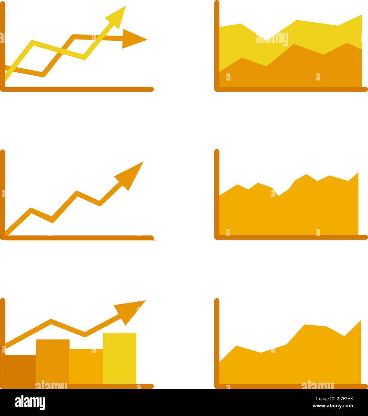 Yellow rising graph histogram set on white background. Vector ...