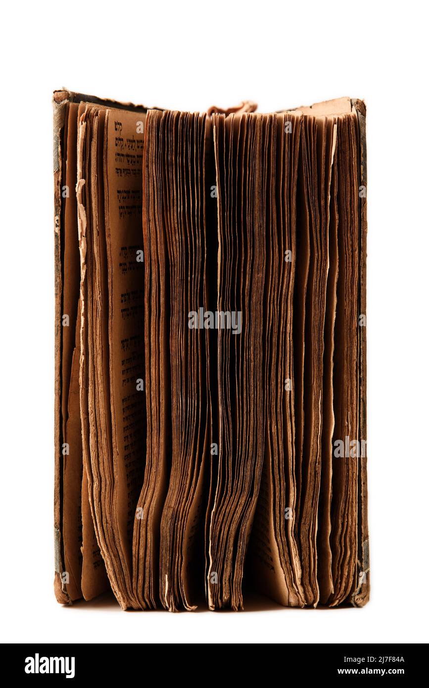 Old worn book pages isolated on white. Fore edge of torah. Textblock ...