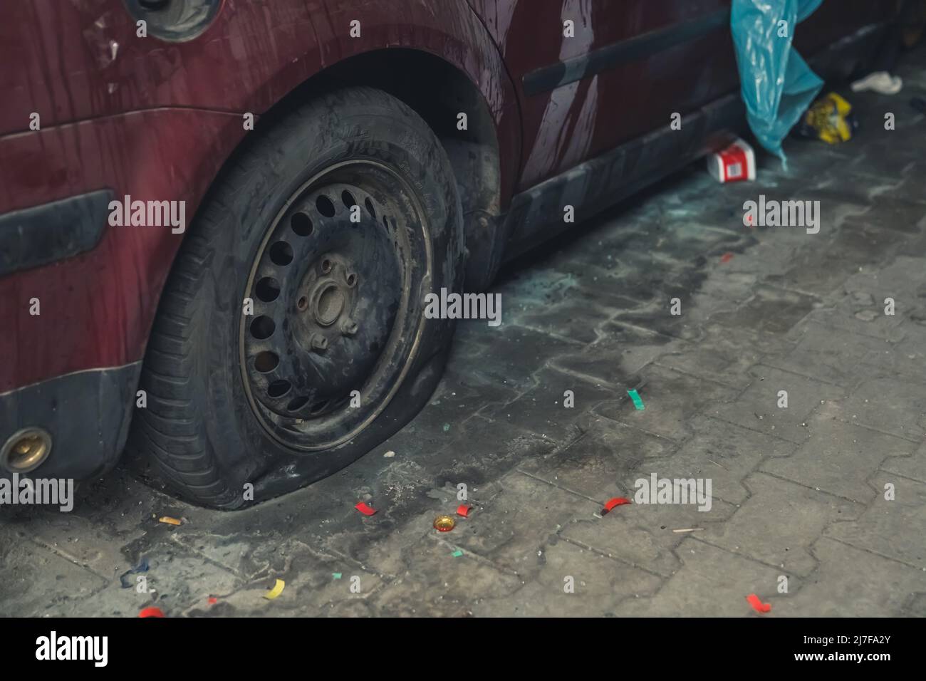 flat tire of a damaged car. High quality photo Stock Photo - Alamy