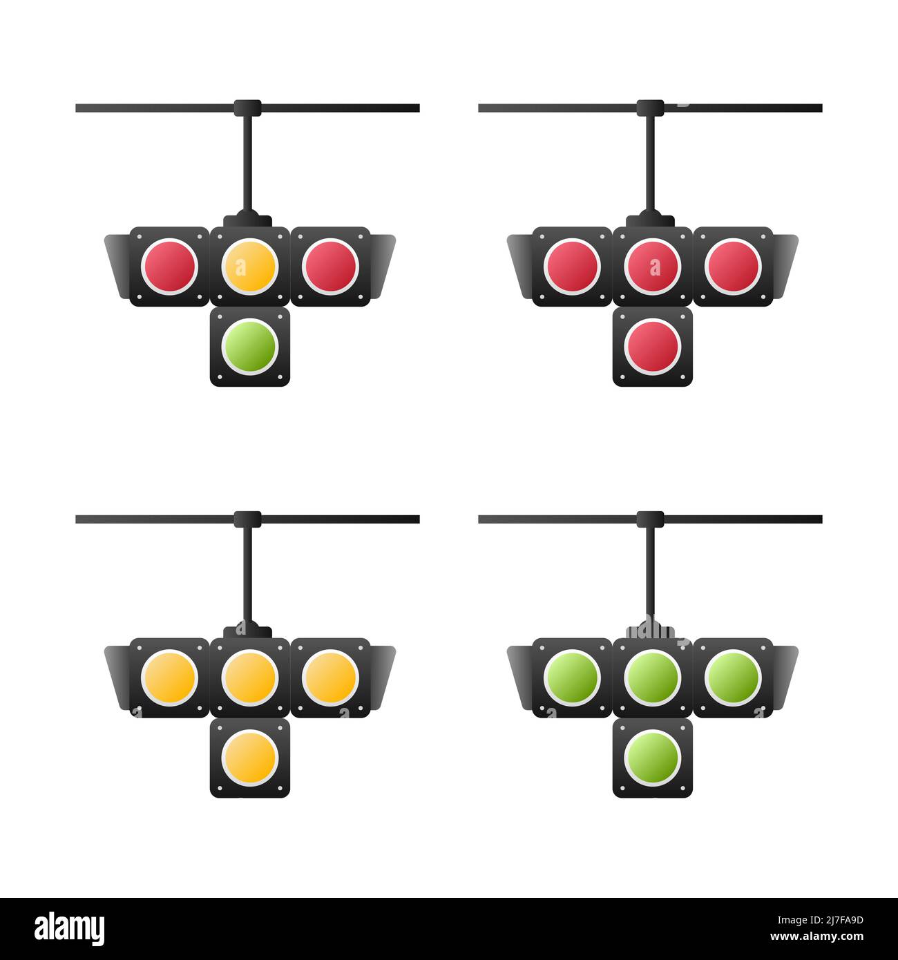 Set of traffic light signal with red, yellow and green color, Flat ...