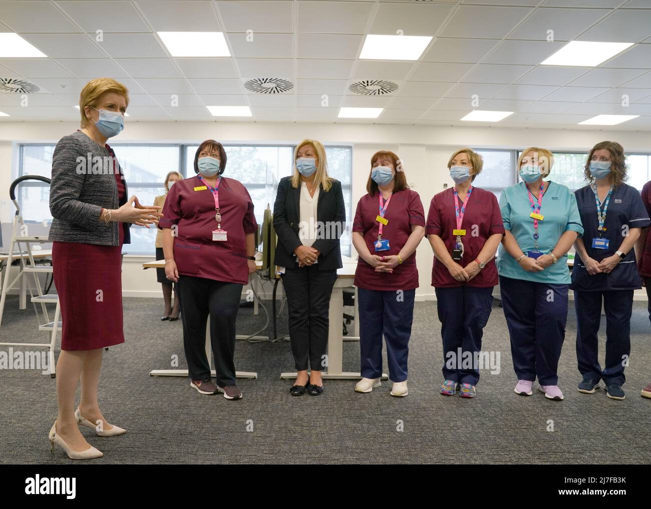 Scotland's First Minister Nicola Sturgeon during her visit to open NHS 24's new centre at ...