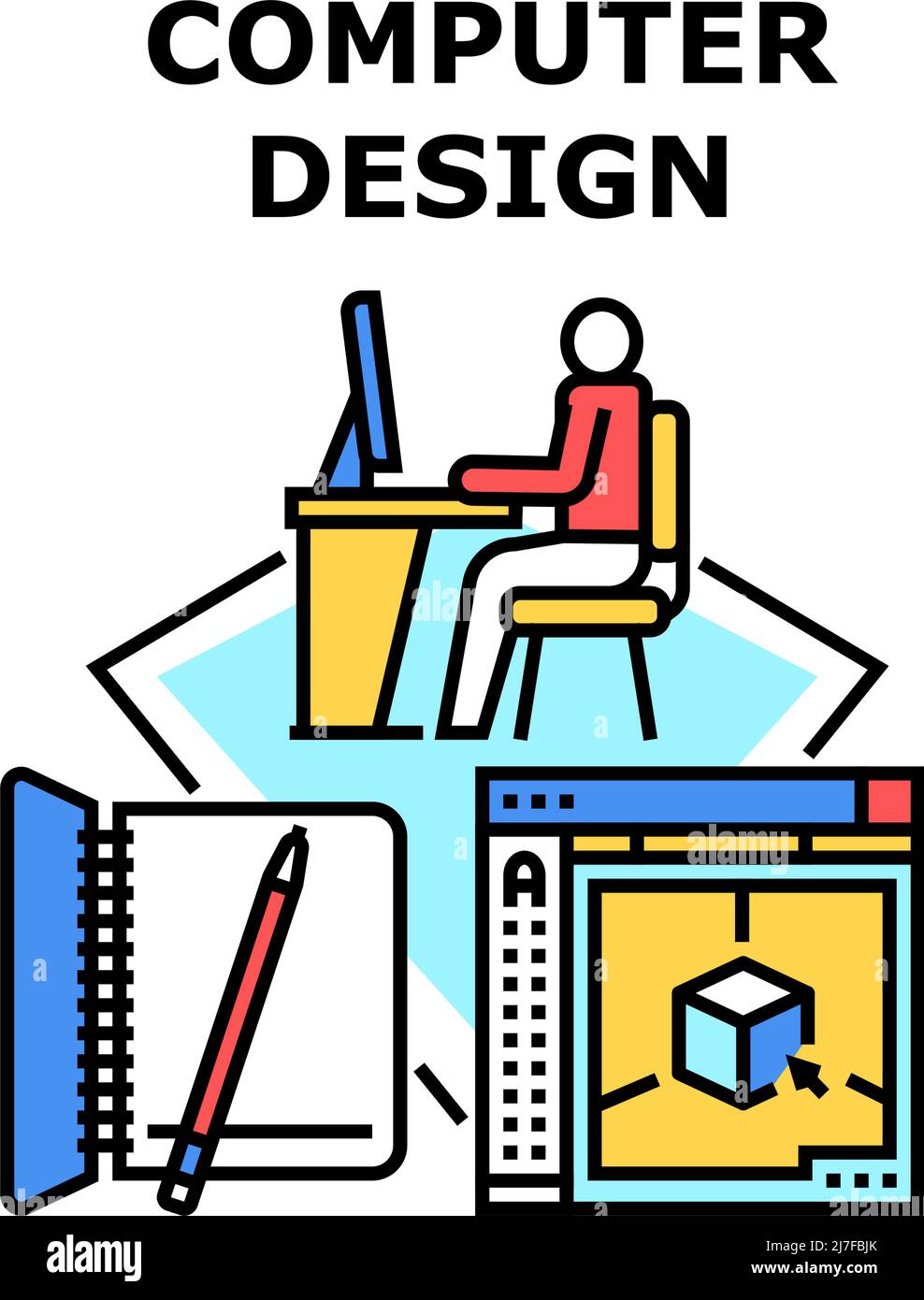 Computer Design Vector Concept Color Illustration Stock Vector Image ...