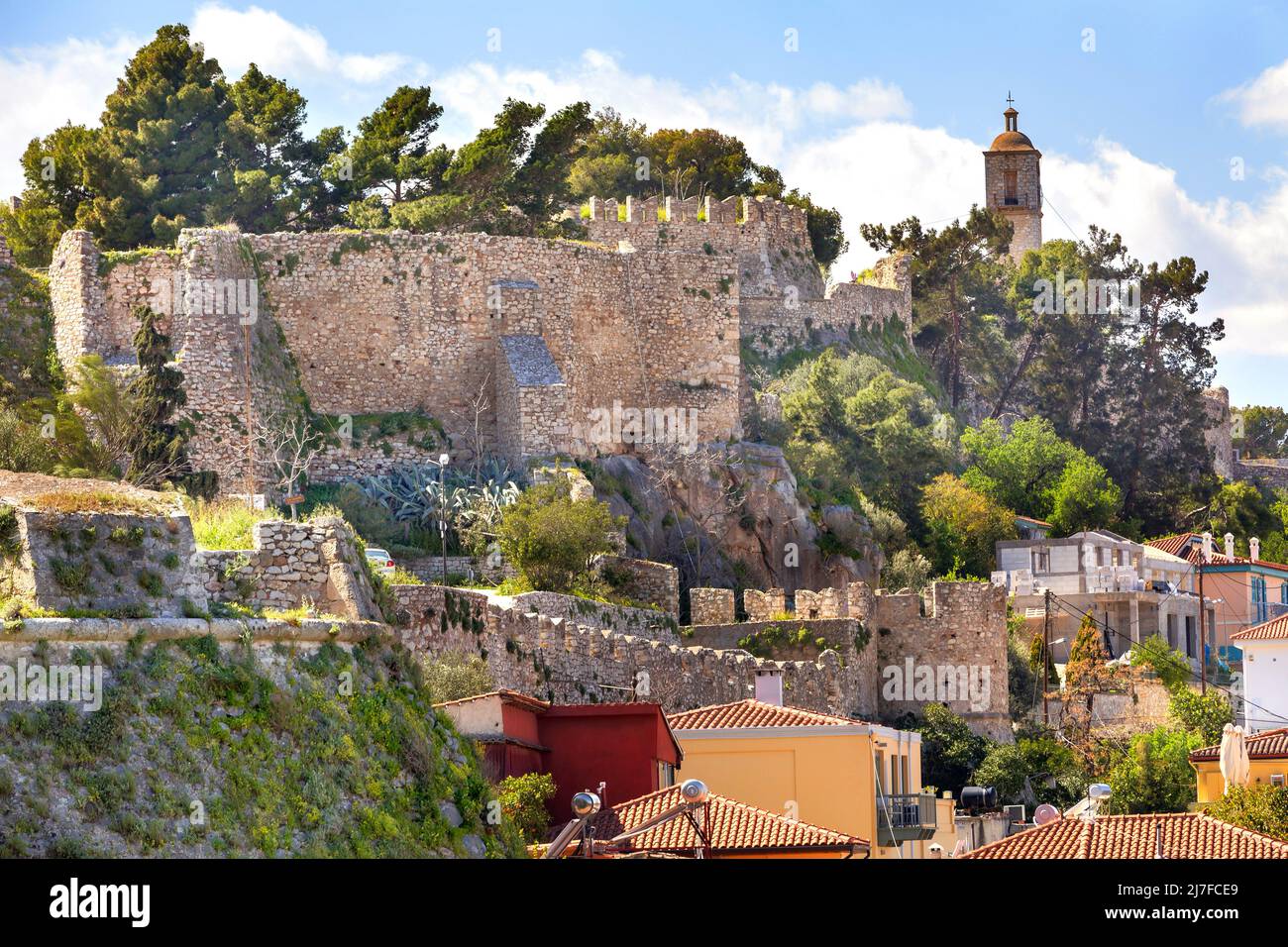 Nafplio or Nafplion, Greece, Peloponnese church on the hill, old town ...