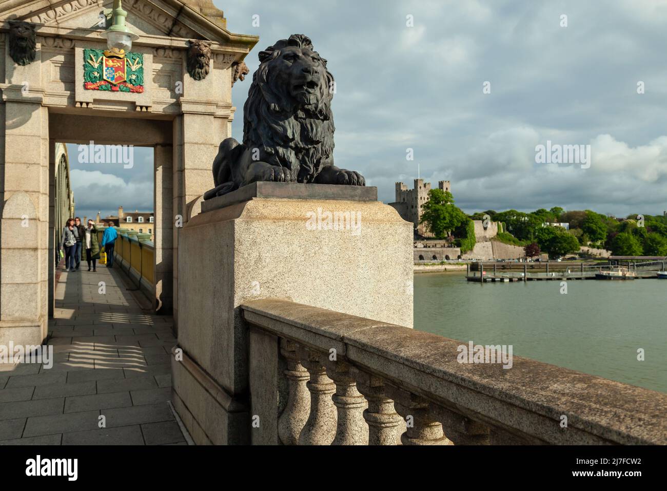 May afternoon on Rochester Bridge over river Medway in Kent, England ...