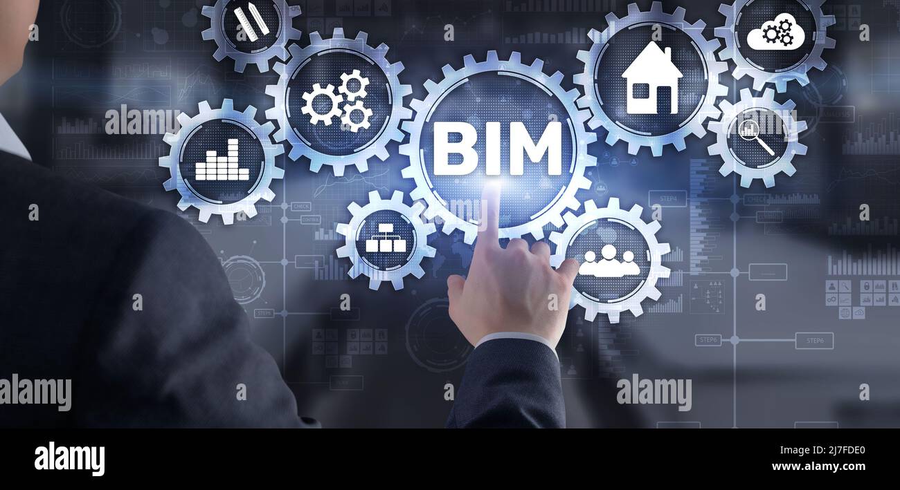 BIM Building Information modeling engineering software system. Mixed ...