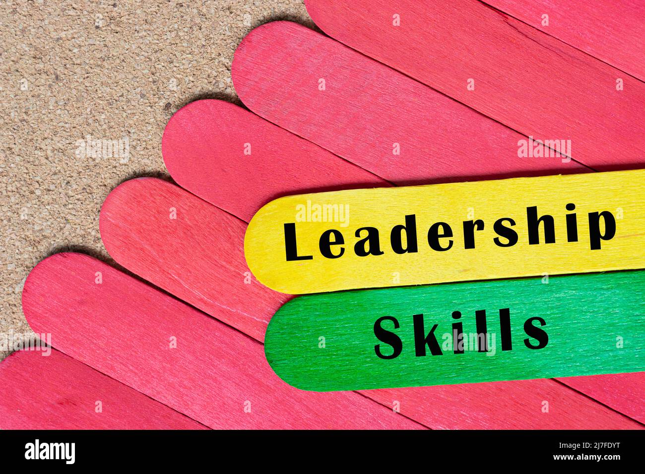 Leadership skills text on colorful wooden stick. Business conceptual ...