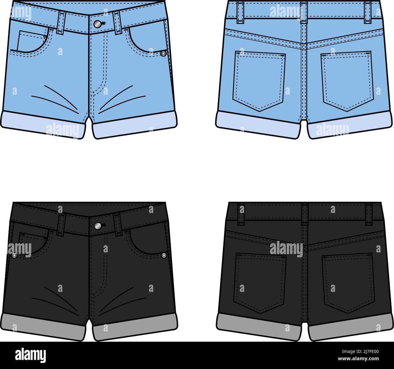 Denim short pants vector template illustration set Stock Vector Image ...