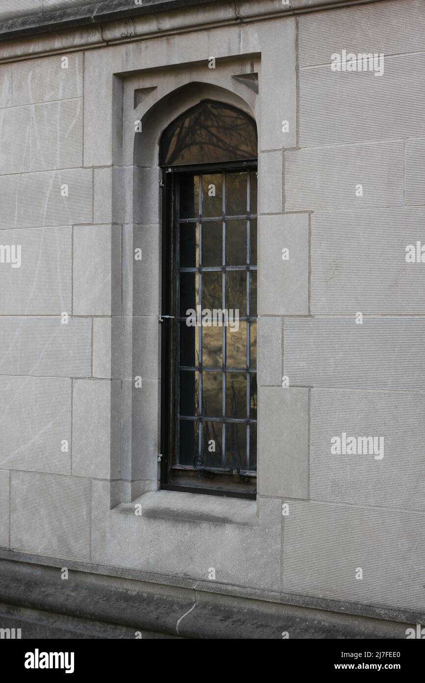 Medieval gothic windows with panes on a solid stone wall Stock Photo ...