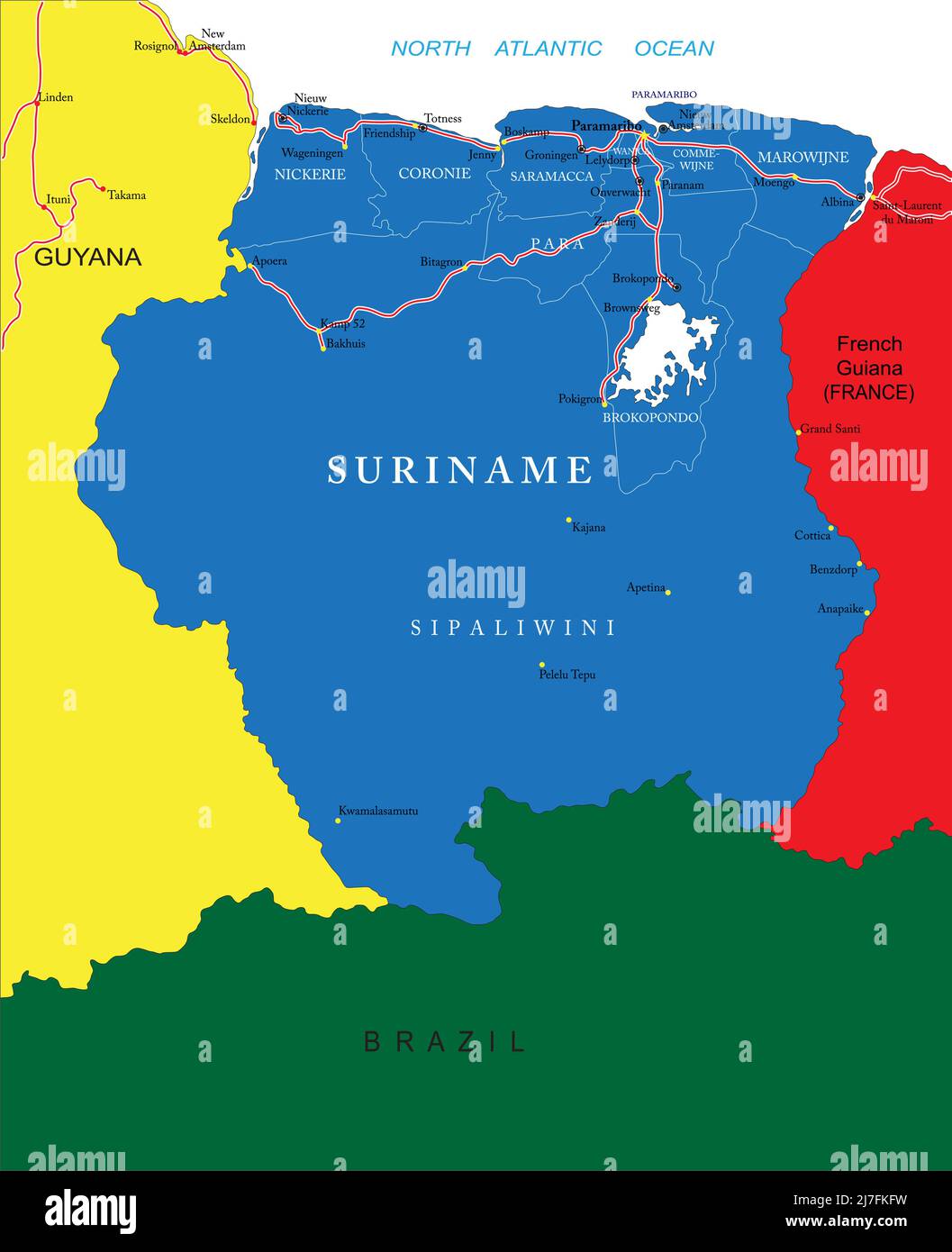 Suriname Map of Regions and Provinces - serwer2311392.home.pl