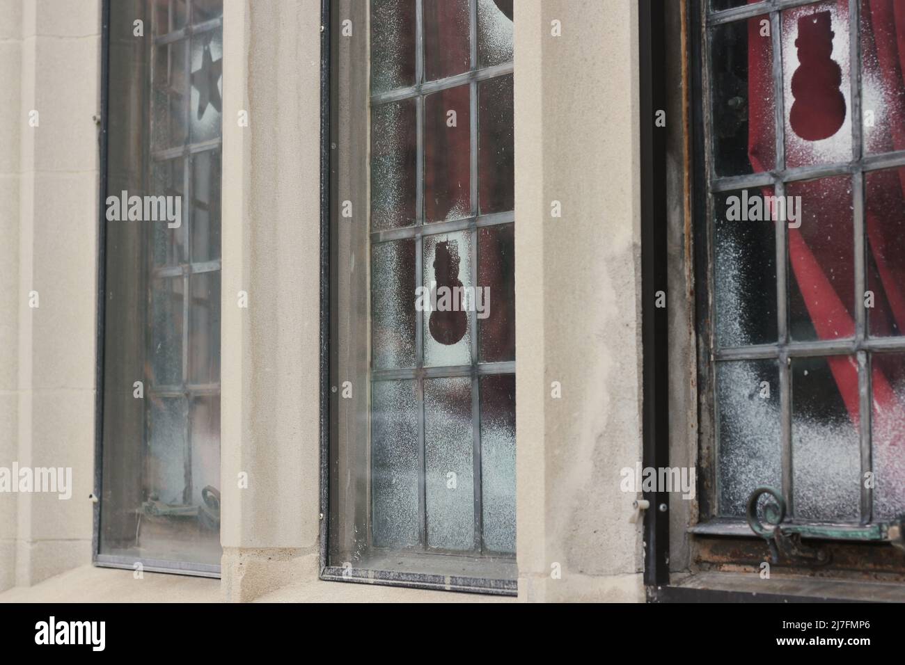 Medieval gothic windows with panes on a solid stone wall Stock Photo ...