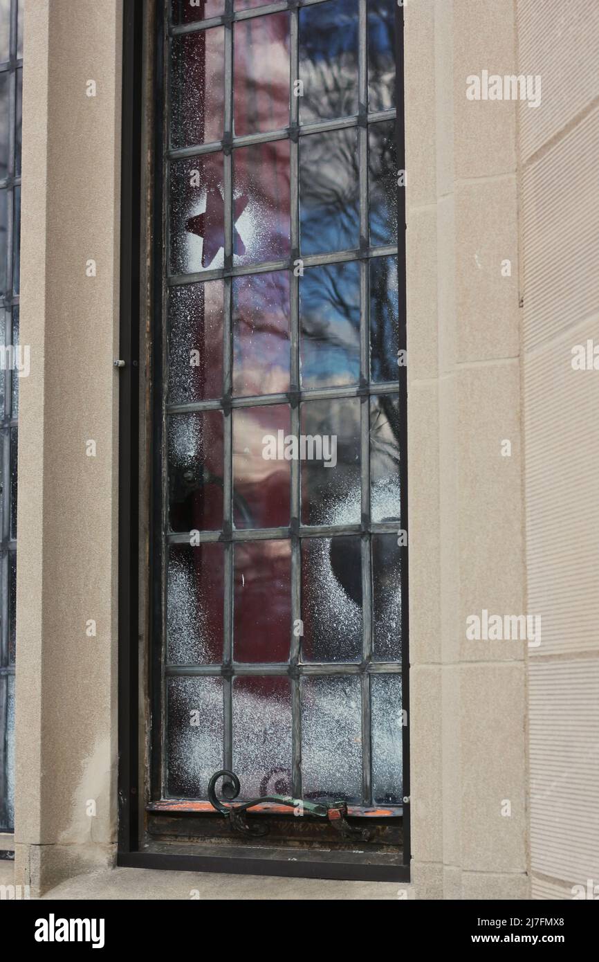 Medieval gothic windows with panes on a solid stone wall Stock Photo ...