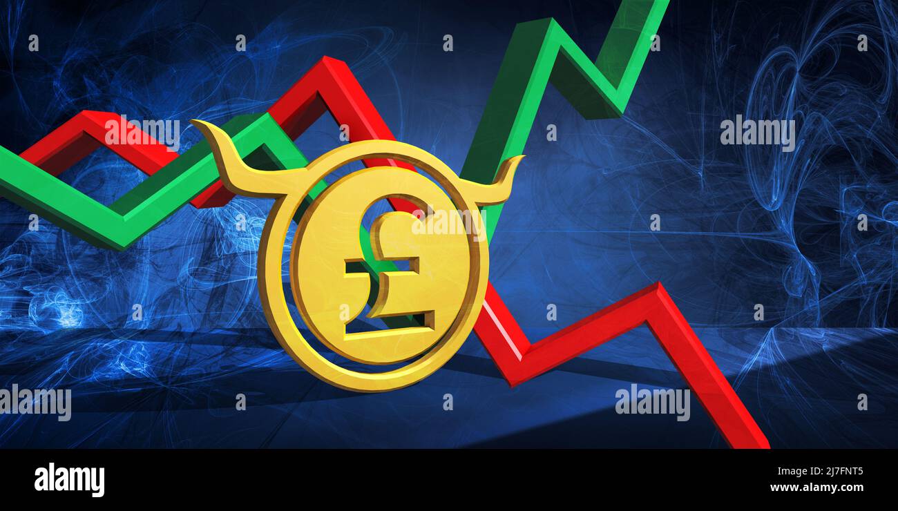 3d illustration of gbp currency icon. british pound trading stock chart ...