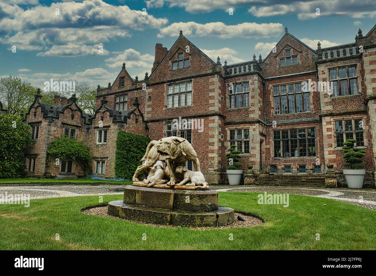 Dorfold Hall mastiff and pups statue Stock Photo - Alamy