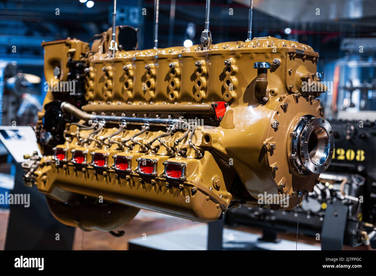 Close-up of a detail of a rare car engine. Metal mechanisms. Automotive ...