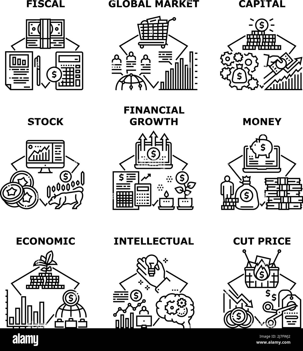 Financial Growth Set Icons Vector Illustrations Stock Vector Image ...