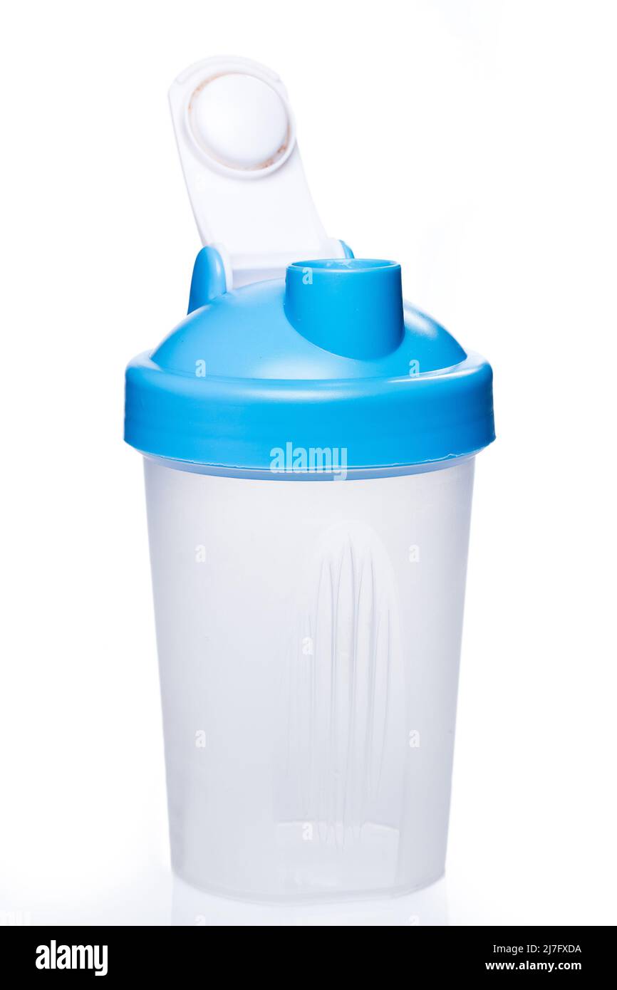 Empty protein shaker isolated on white background Stock Photo - Alamy
