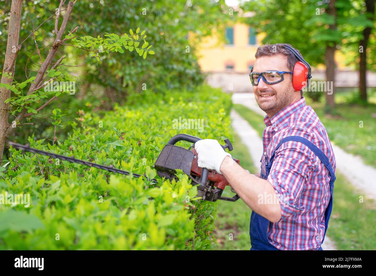 Man using hedge trimmer hi-res stock photography and images - Alamy