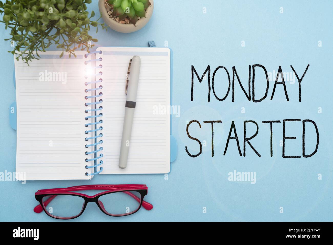 Sign displaying Monday Started. Word Written on getting ready for new ...