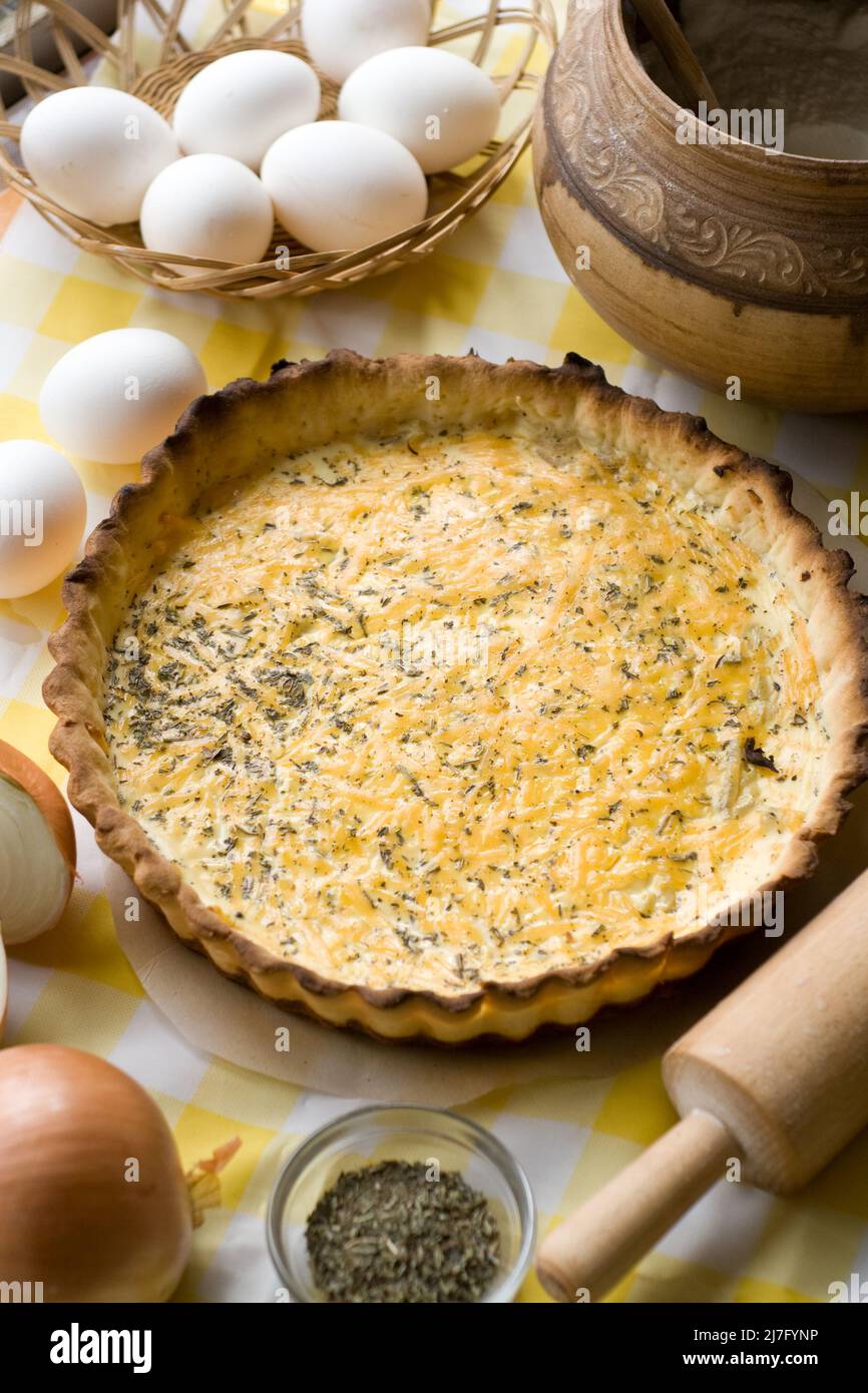 Traditional rustic vegetarian pie with onions and cheese Stock Photo ...