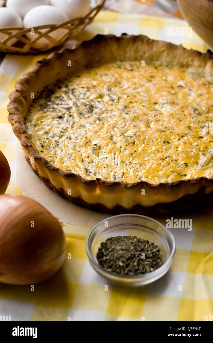 Traditional rustic vegetarian pie with onions and cheese Stock Photo ...