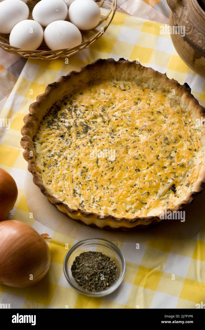 Traditional rustic vegetarian pie with onions and cheese Stock Photo ...