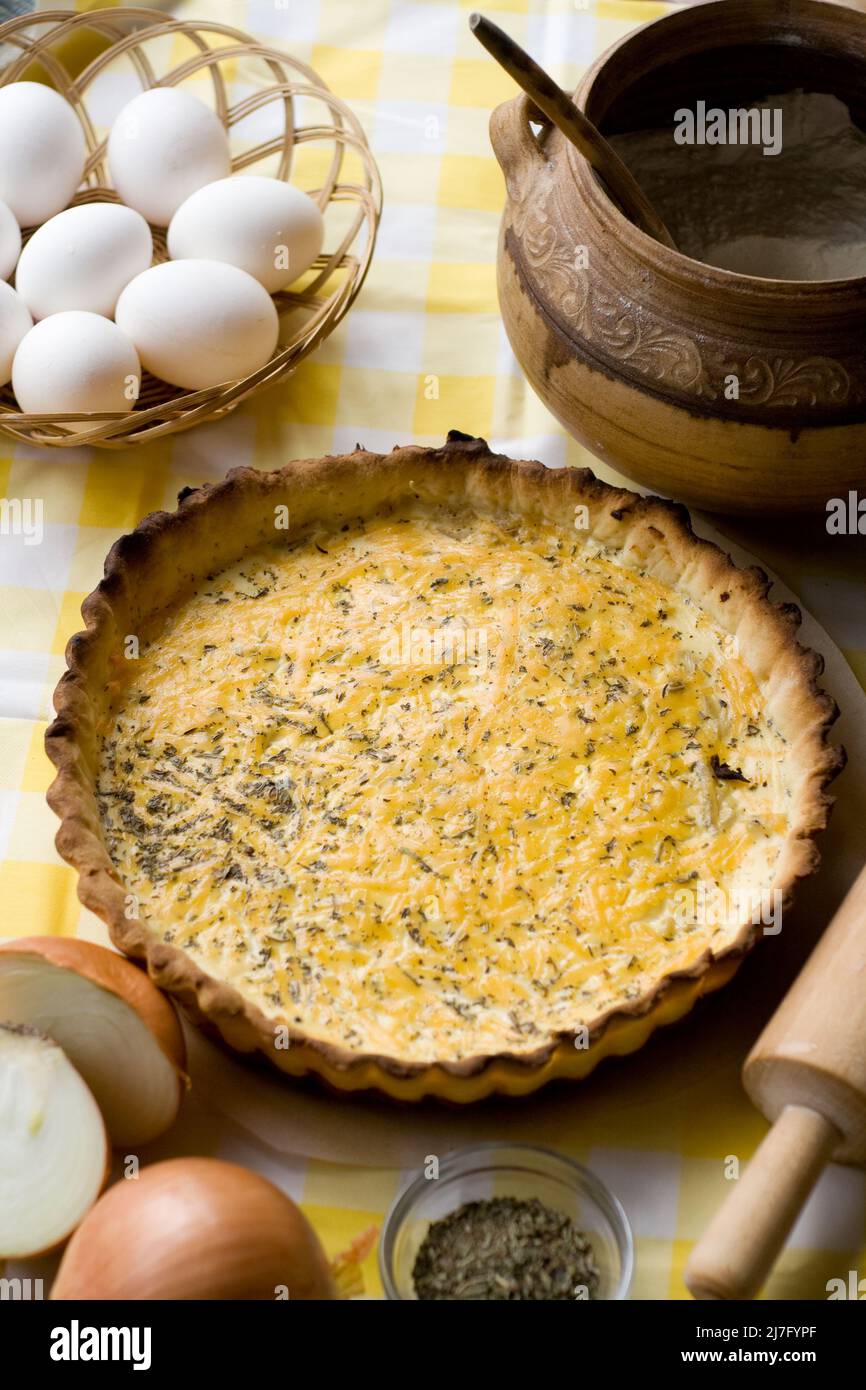Traditional rustic vegetarian pie with onions and cheese Stock Photo ...
