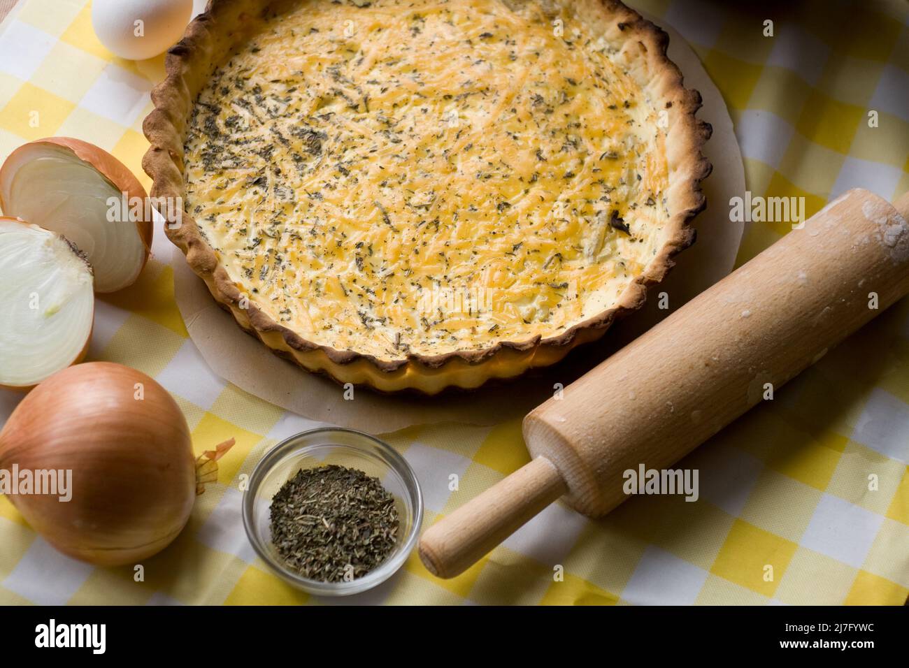 Traditional rustic vegetarian pie with onions and cheese Stock Photo ...
