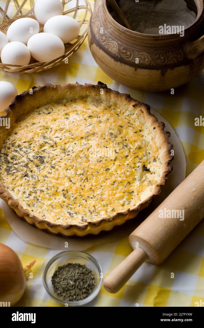 Traditional rustic vegetarian pie with onions and cheese Stock Photo ...