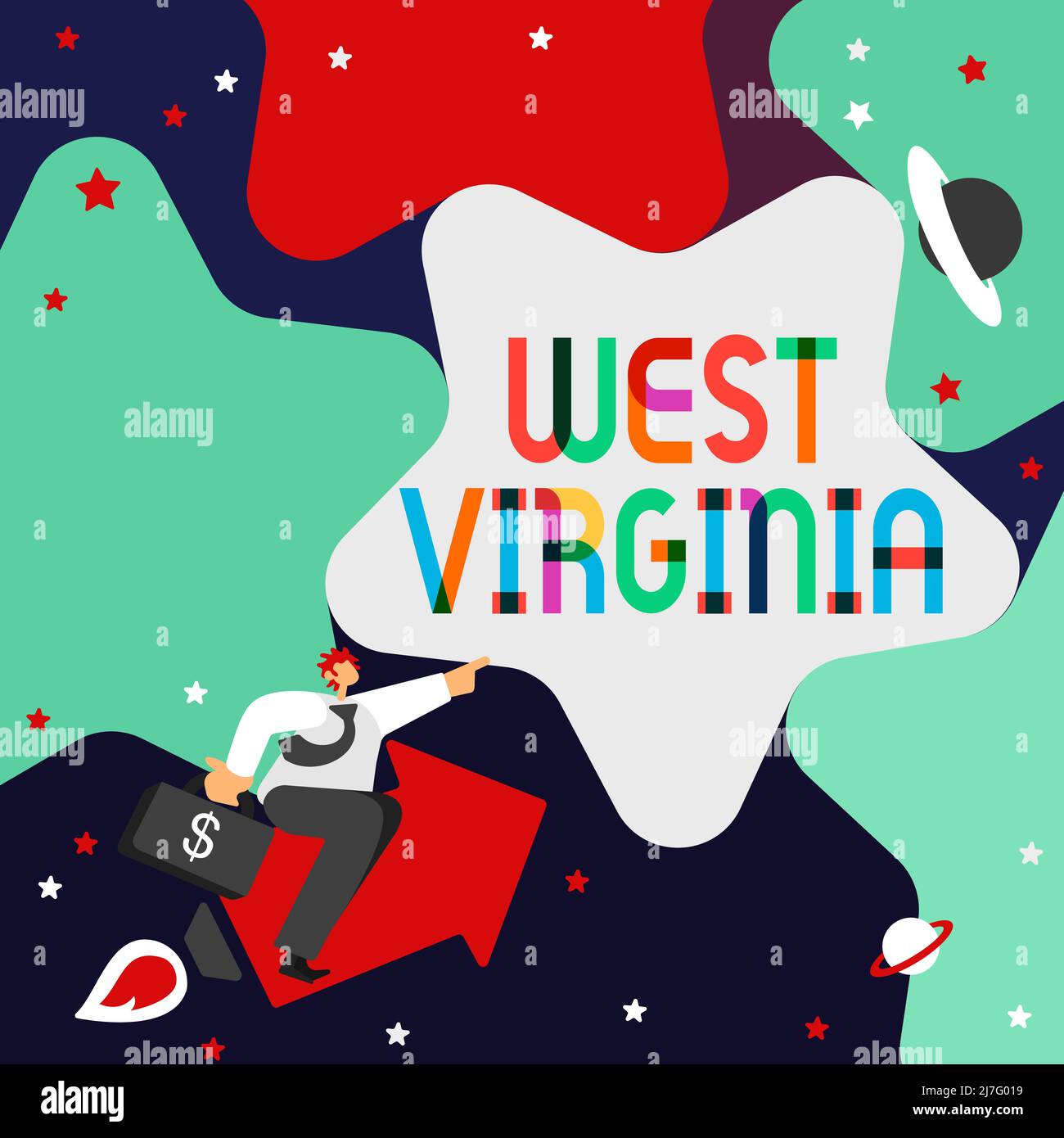 Text sign showing West Virginia. Word Written on United States of ...