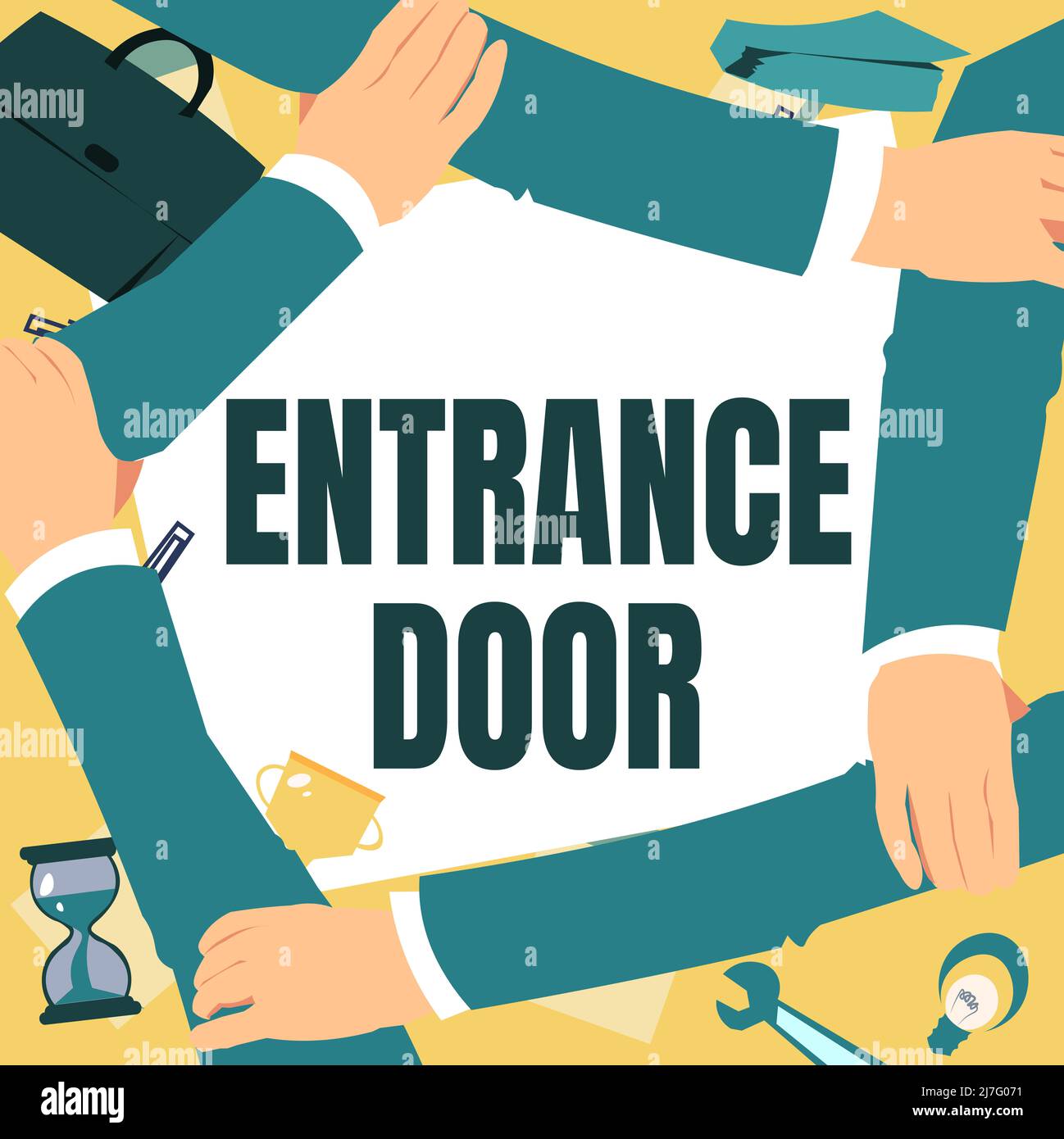 Text sign showing Entrance Door. Internet Concept Way in Doorway Gate ...