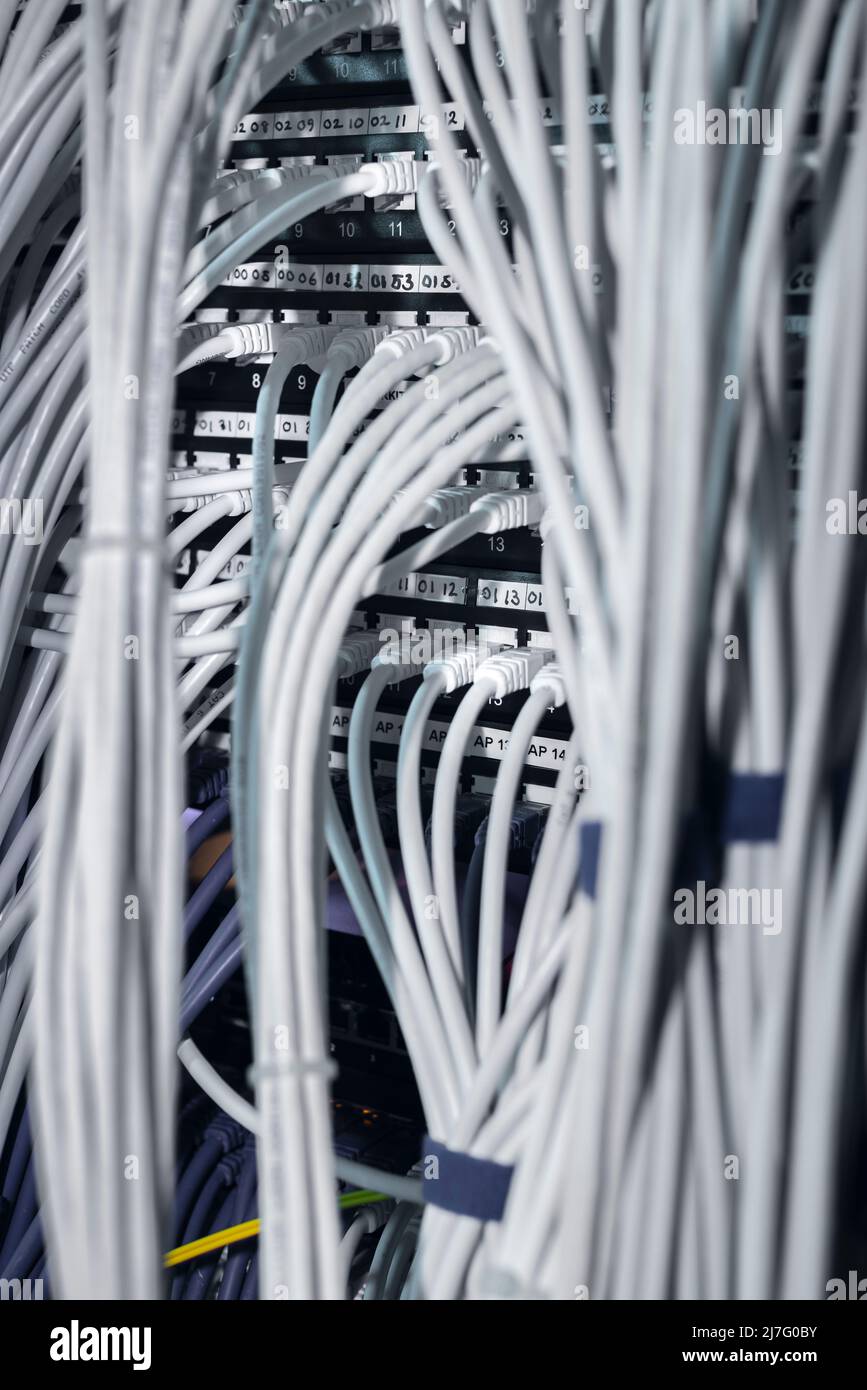 Bunch of cables in server room Stock Photo - Alamy
