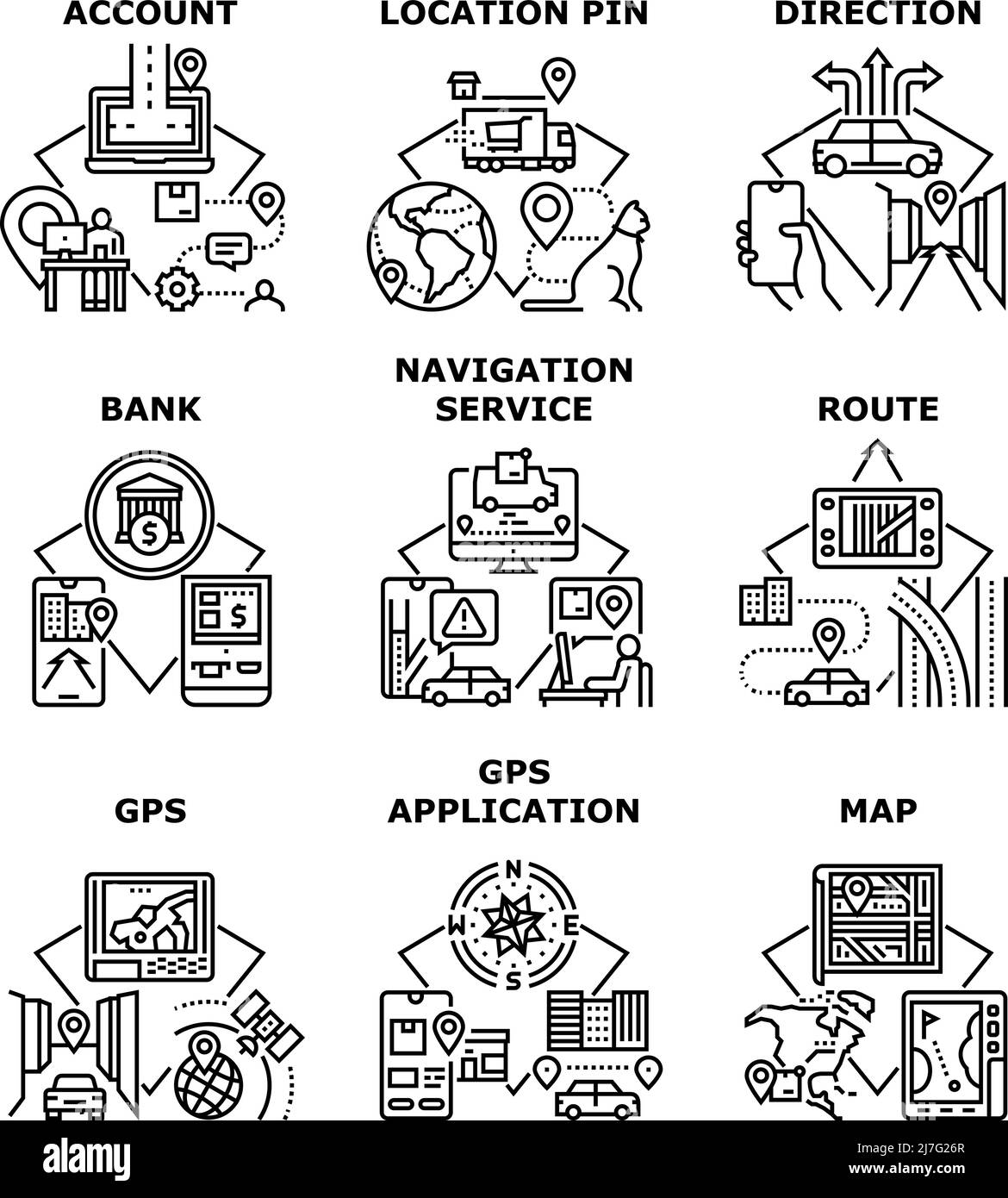 Navigation Service Set Icons Vector Illustrations Stock Vector Image ...