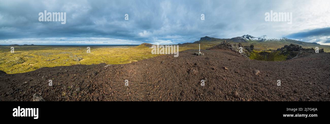 Spectacular volcanic view from Saxholl Crater, Snaefellsnes peninsula ...