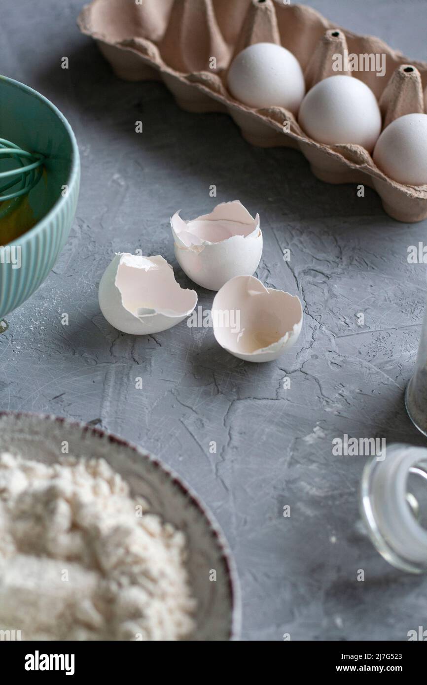 Pancake making process: chef's workplace with cooking inventory and ...