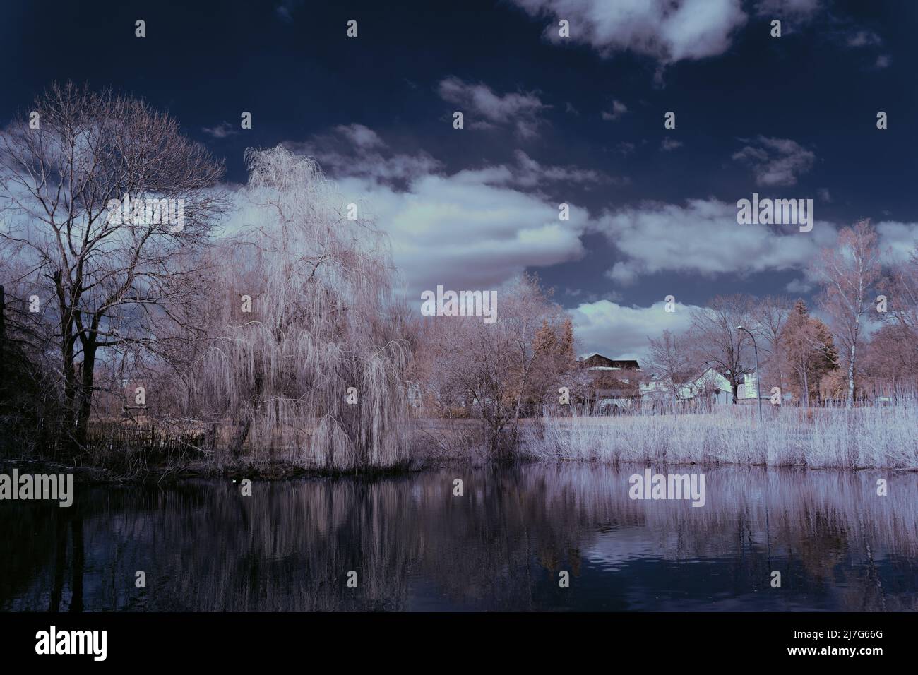 infrared photography - ir photo of landscape under sky with clouds ...