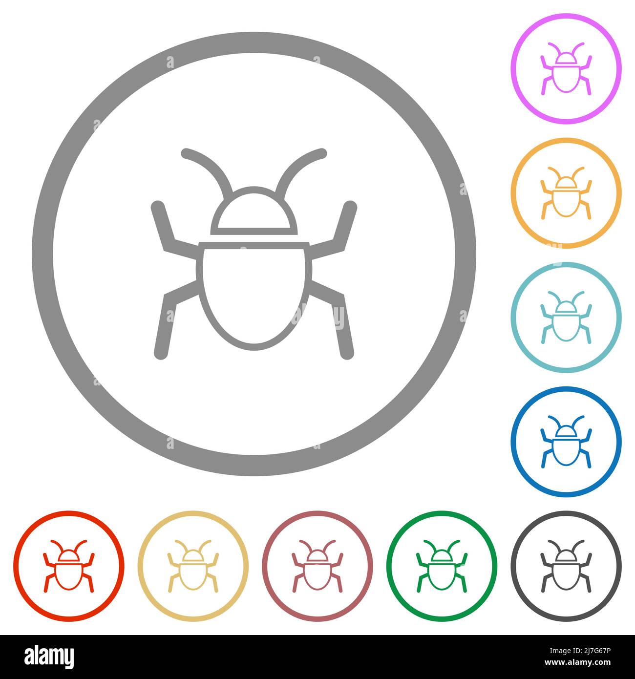 Bug outline flat color icons in round outlines on white background ...