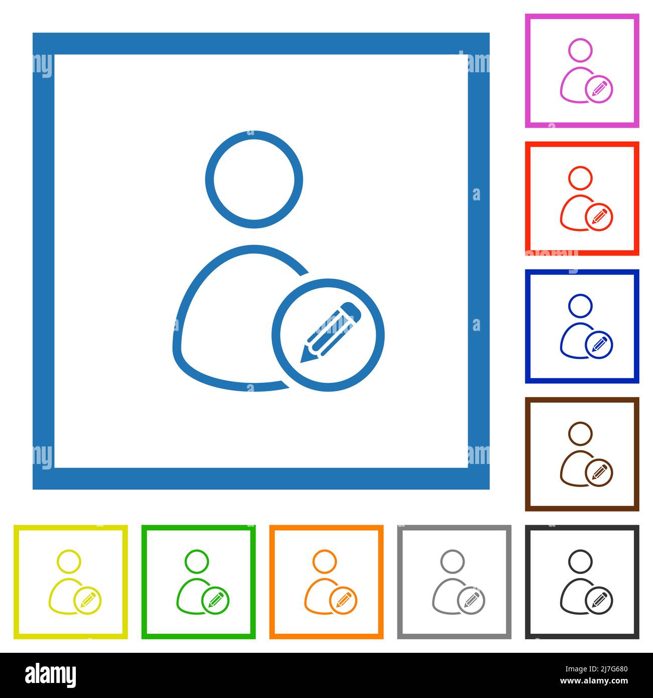 Edit user account outline flat color icons in square frames on white ...