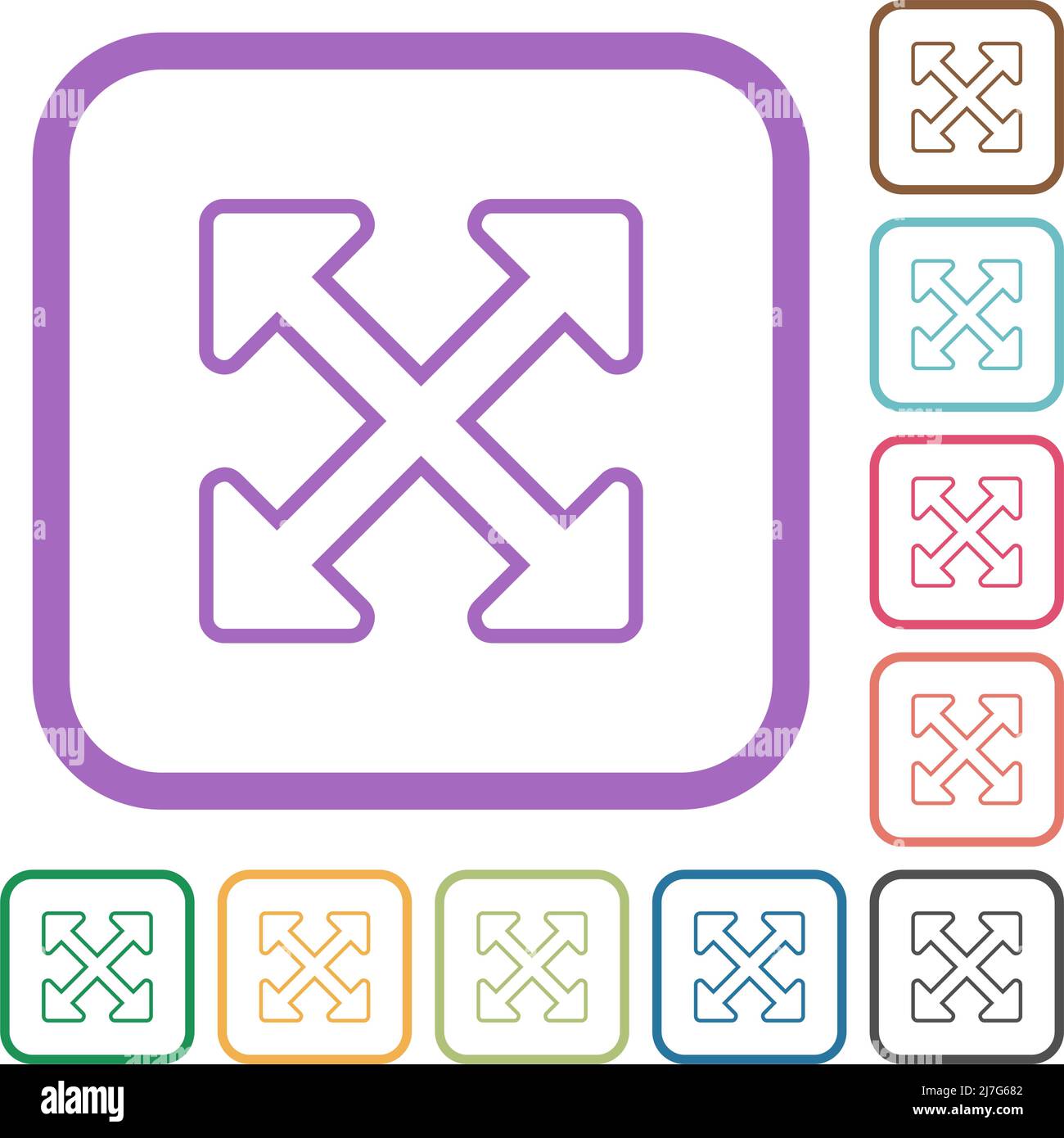 Resize full outline simple icons in color rounded square frames on ...